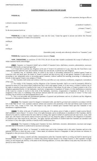 Free Personal Guarantee (Guaranty) for a Lease Agreement | PDF | WORD | RTF