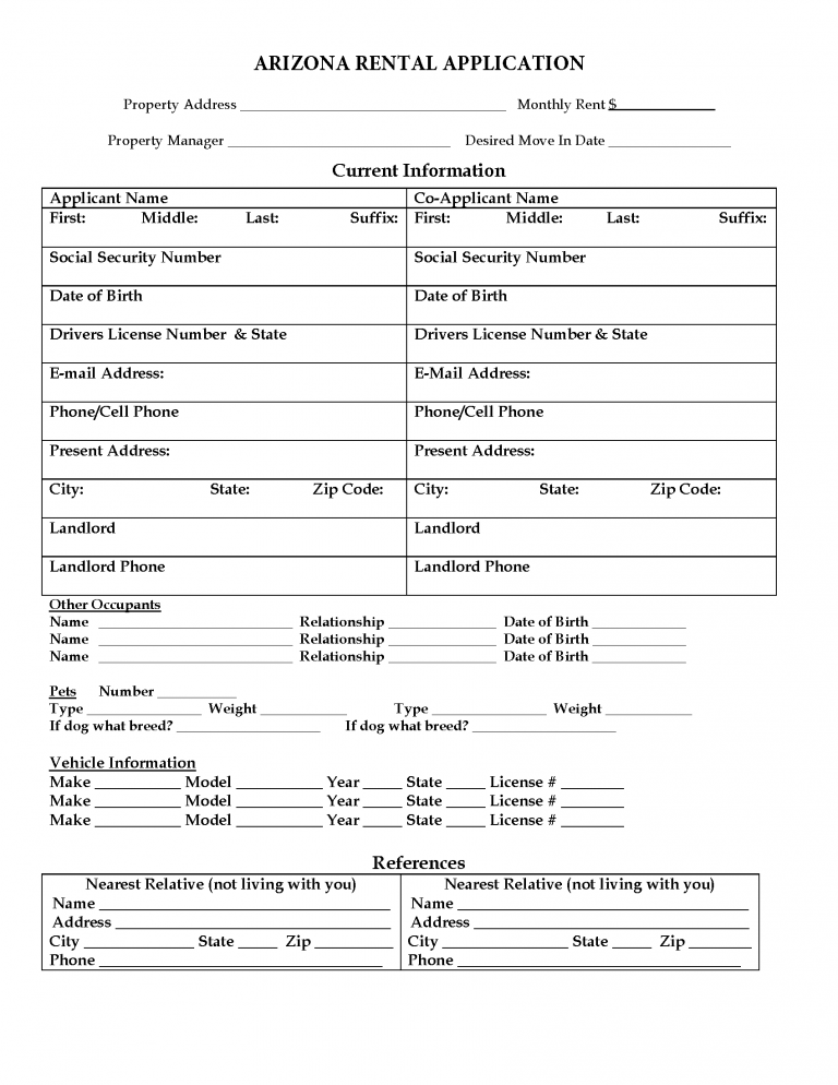 Free Arizona Rental Application Form | PDF