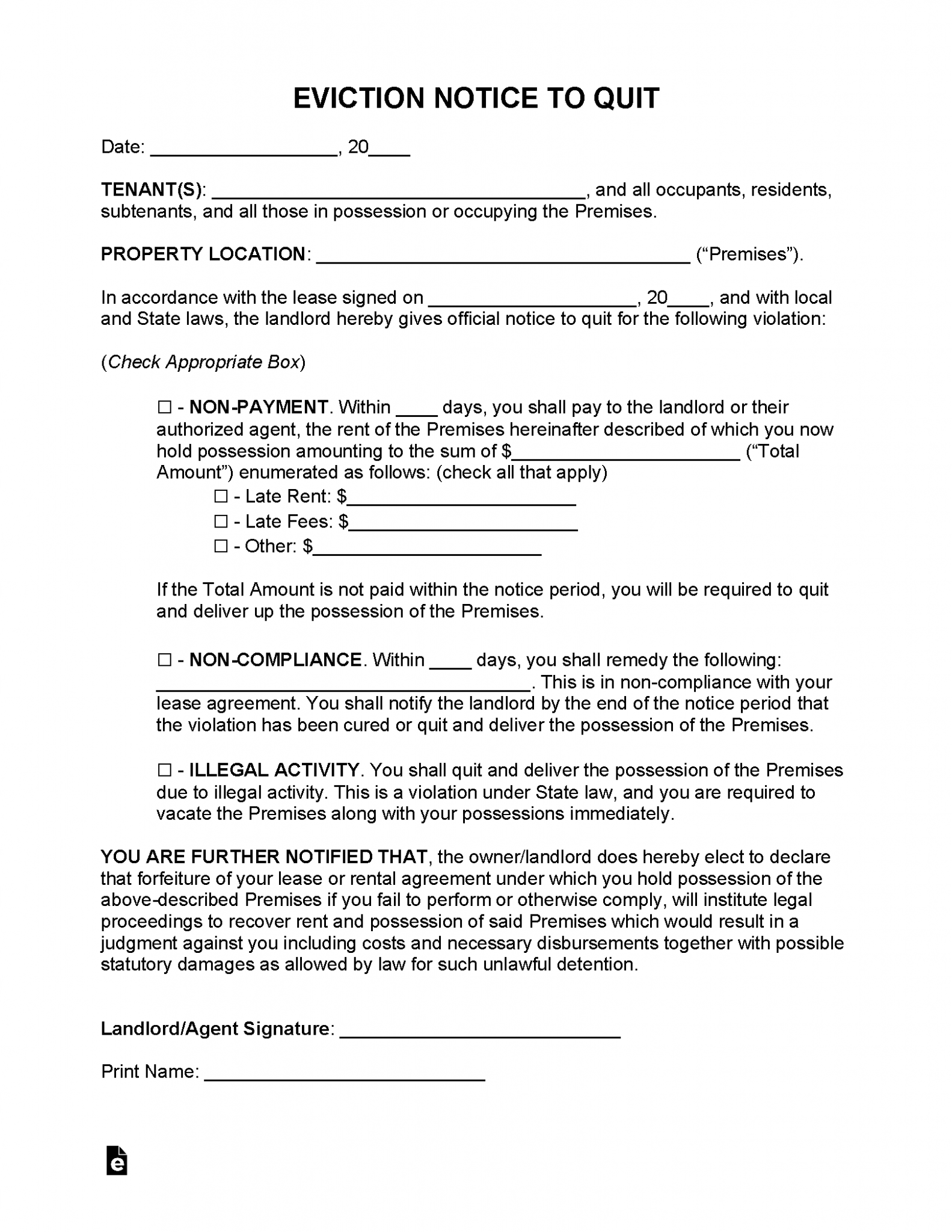 Free Eviction Notice Template (Notice to Quit) | PDF | WORD | RTF