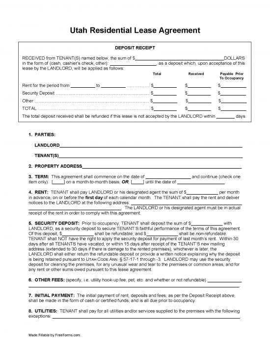 Free Utah Standard Residential Lease Agreement | PDF | WORD | RTF