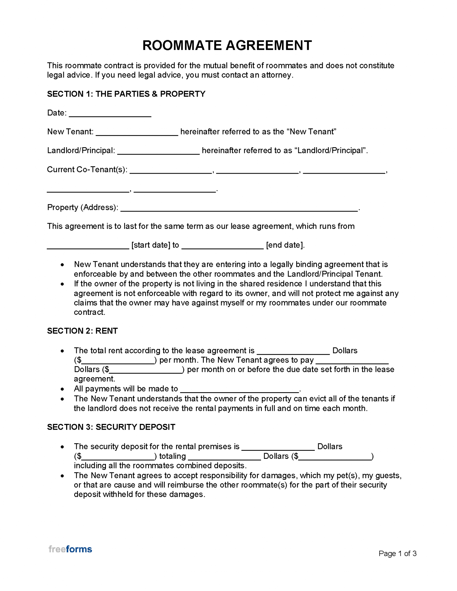 Free Roommate Agreement Template | PDF | WORD | RTF