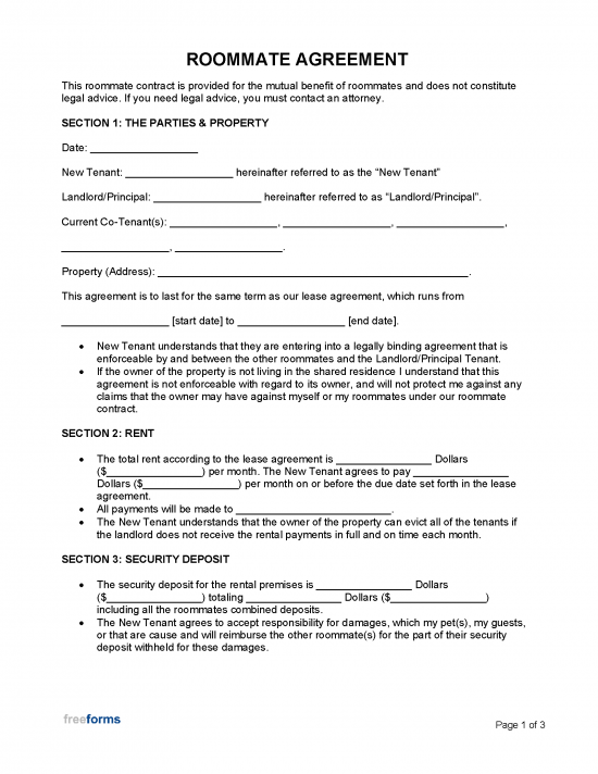 Free Roommate Agreement Template | PDF | WORD | RTF