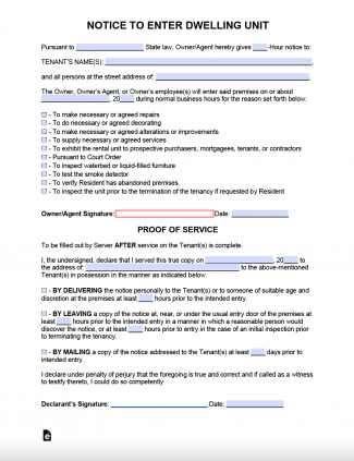 Free Landlord's Notice to Enter - Template | PDF | WORD | RTF