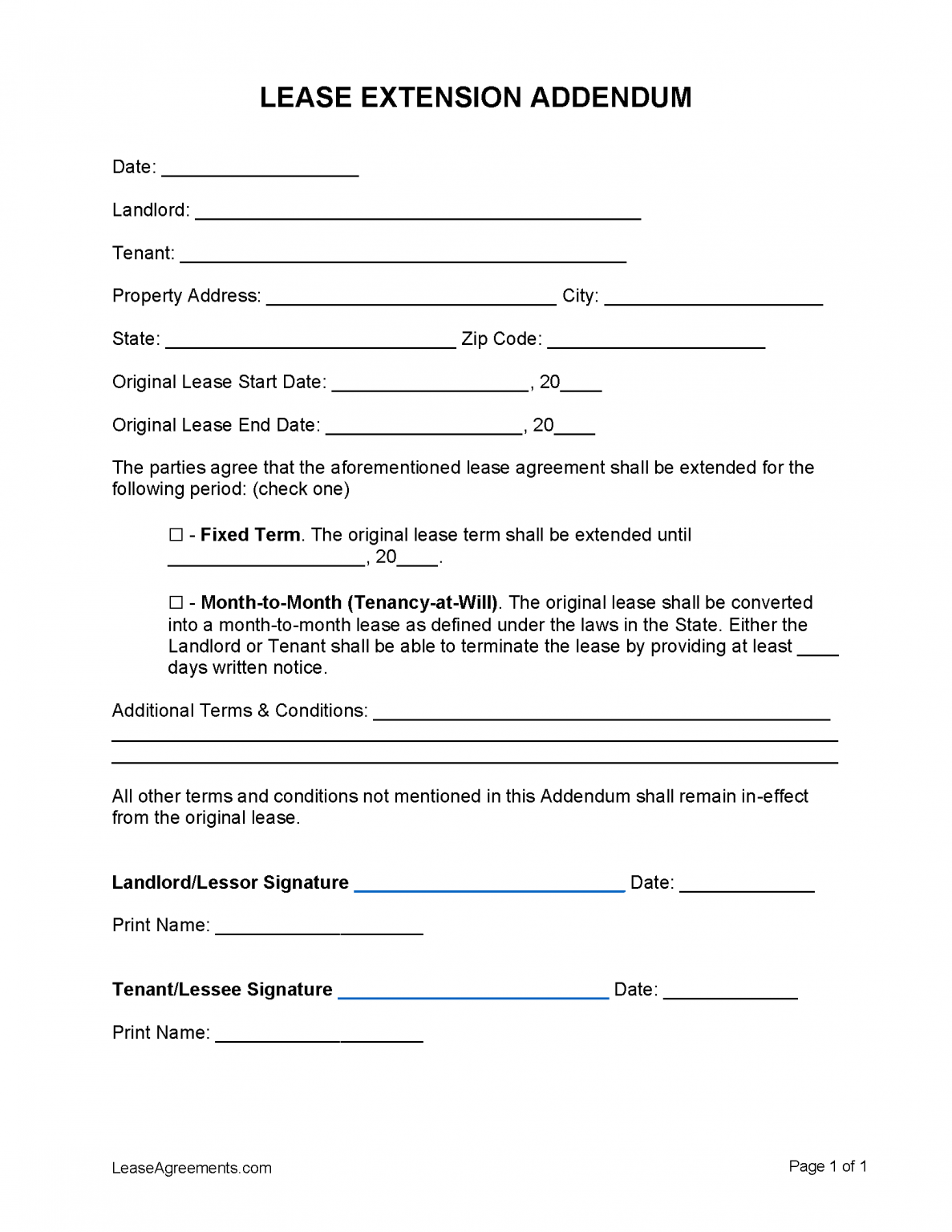 Free Lease Extension Addendum - Template | PDF | WORD | RTF