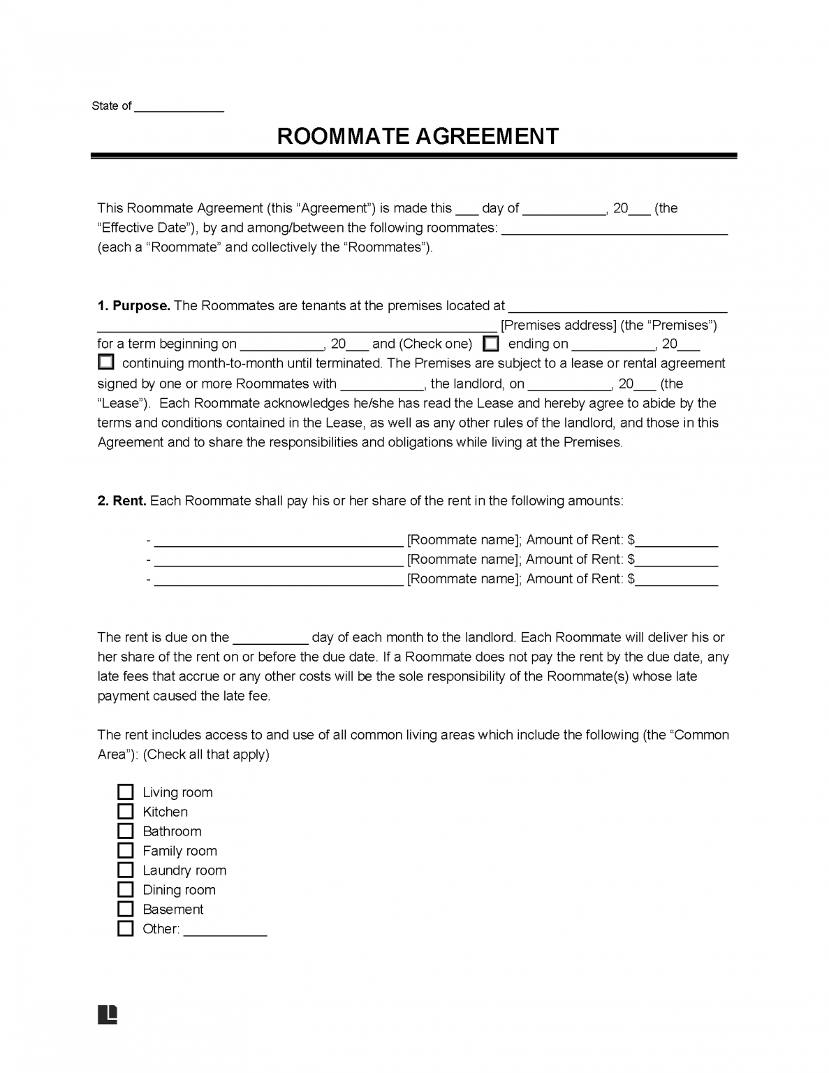 Free Roommate Agreement Template | PDF | WORD | RTF