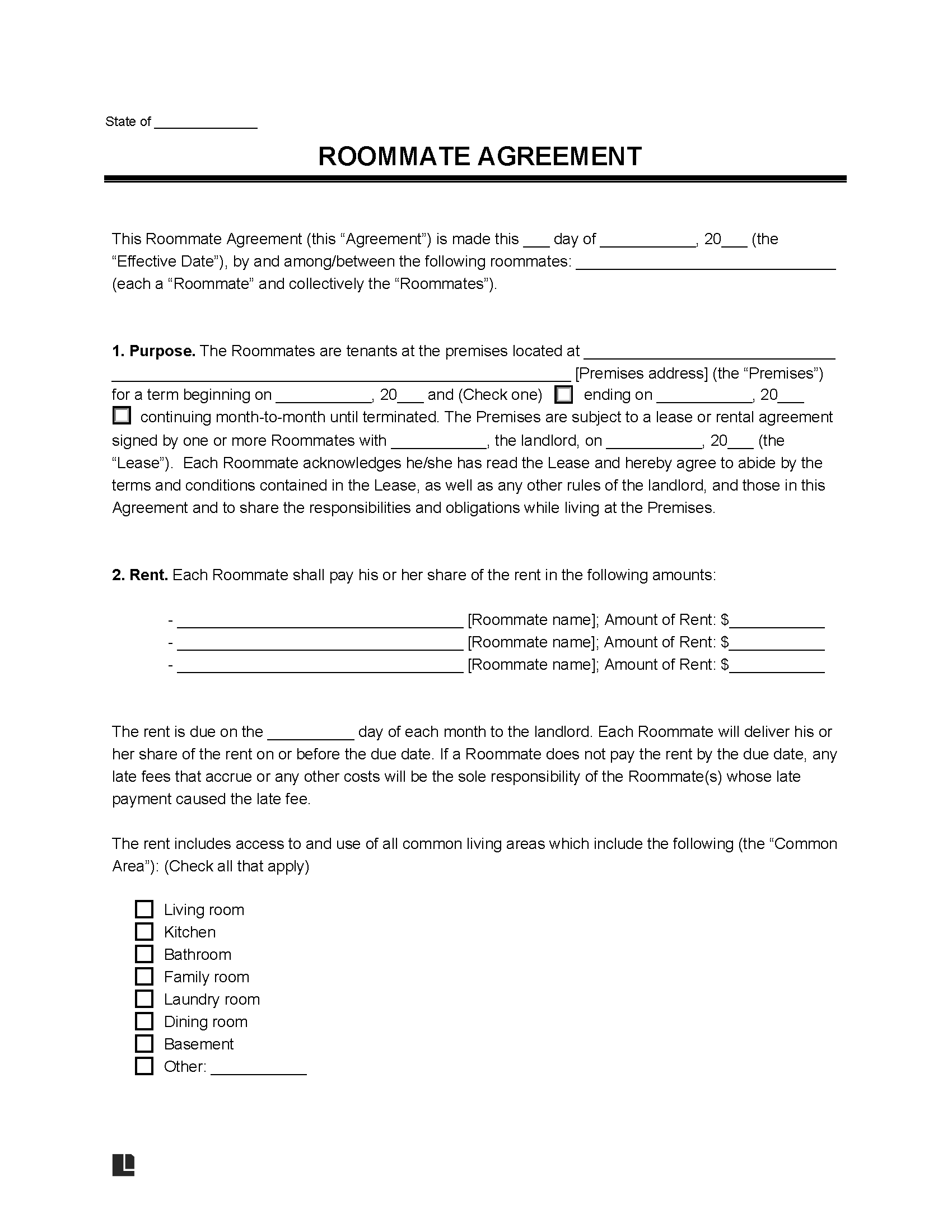 Free Roommate Agreement Template | PDF | WORD | RTF