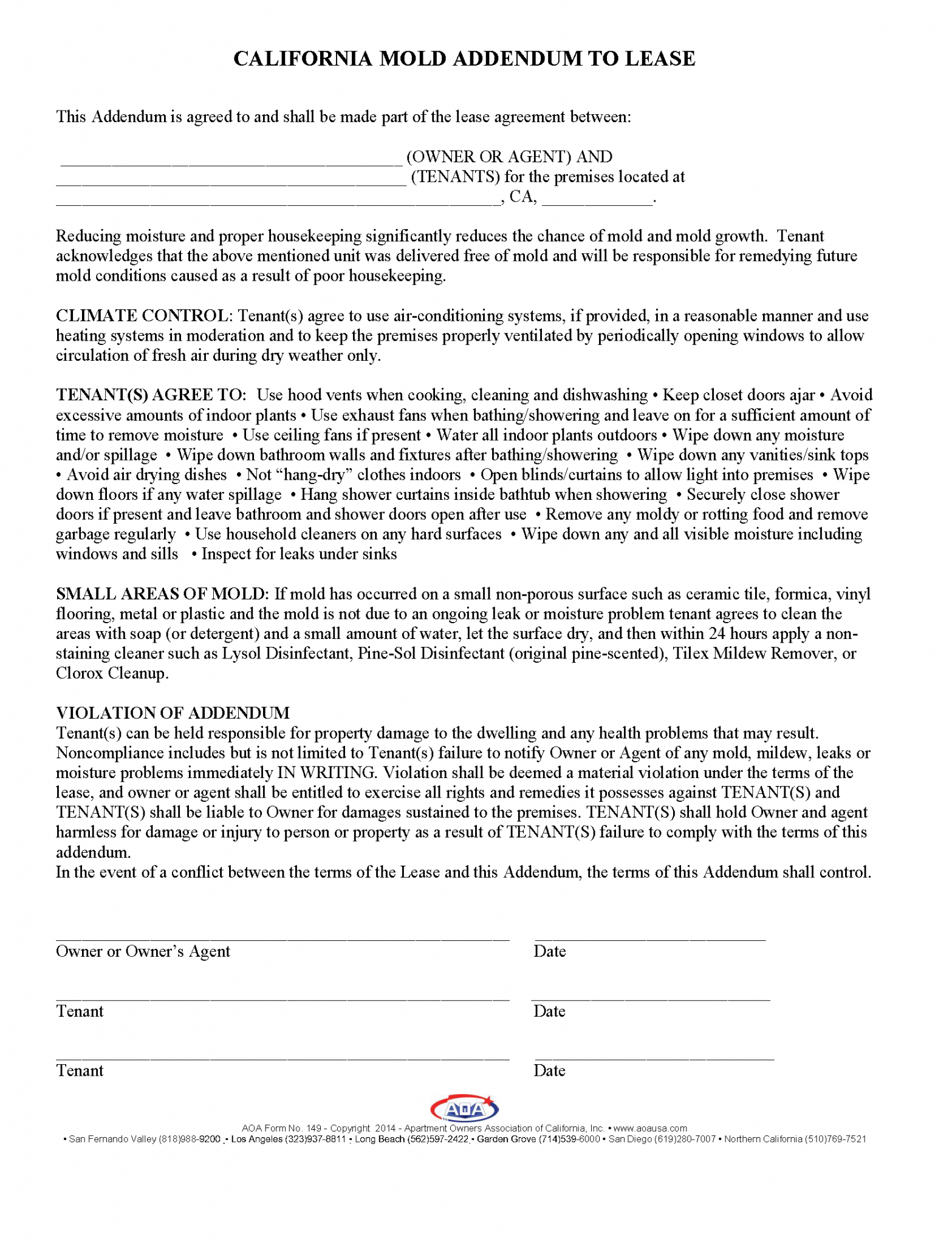 Free Mold Lease Addendum - Template | PDF