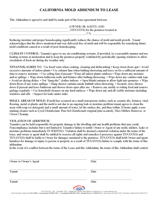 Free Mold Lease Addendum - Template | PDF