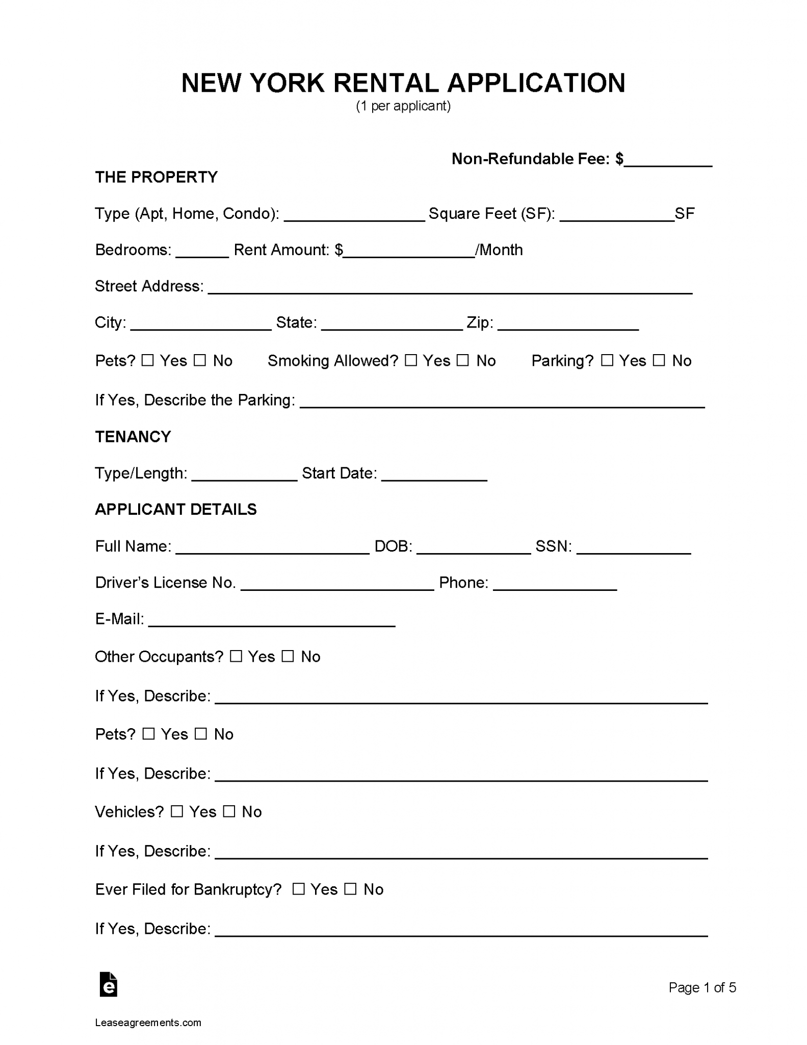 Free New York Rental Application Form | PDF