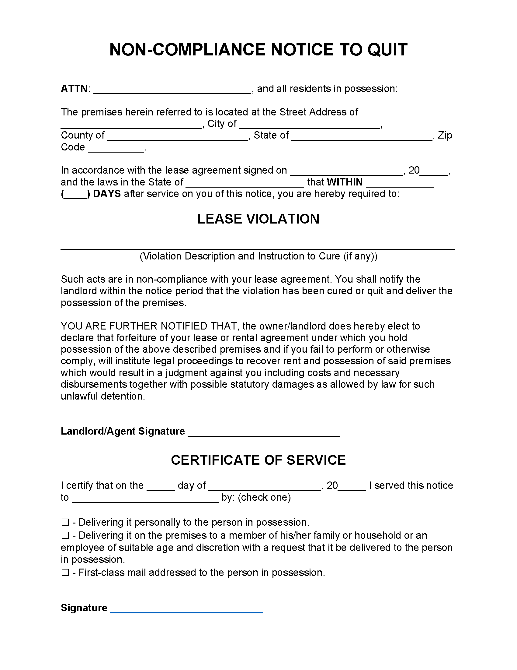 Eviction Notice Template Notice To Quit 