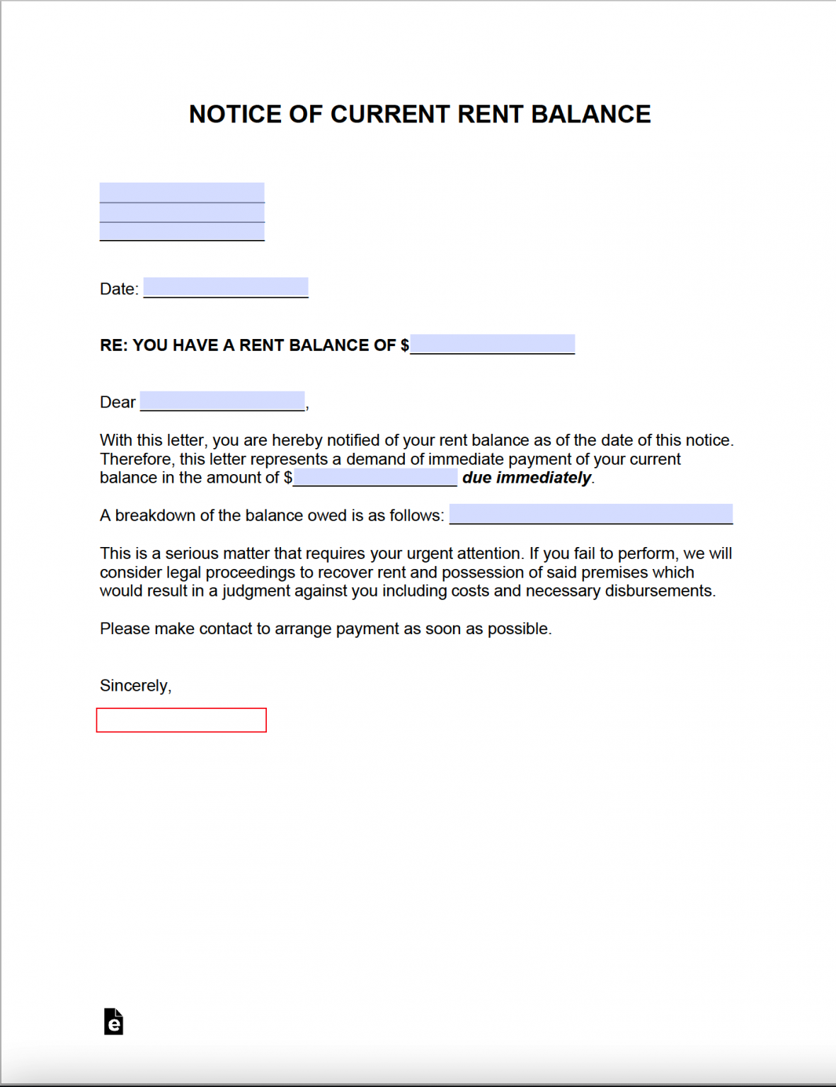 Free Current Rent Balance Request Form | PDF | WORD | RTF