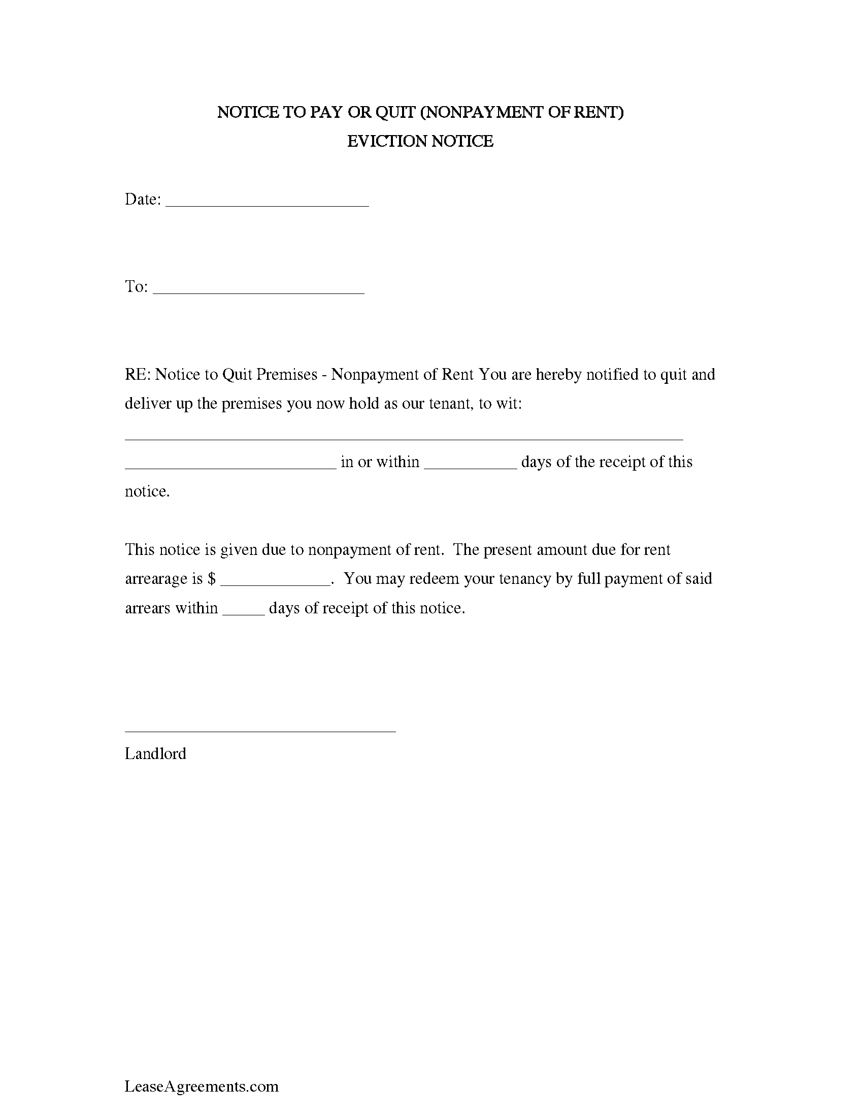 Free Eviction Notice Template (Notice to Quit) | PDF | WORD | RTF