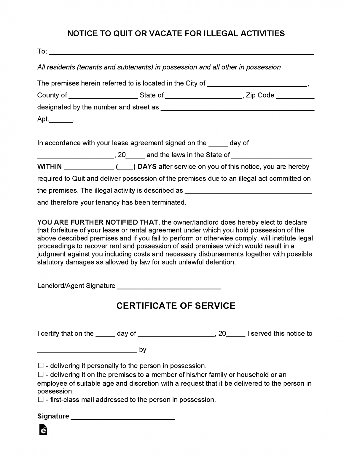 Free Eviction Notice Template (Notice to Quit) | PDF | WORD | RTF