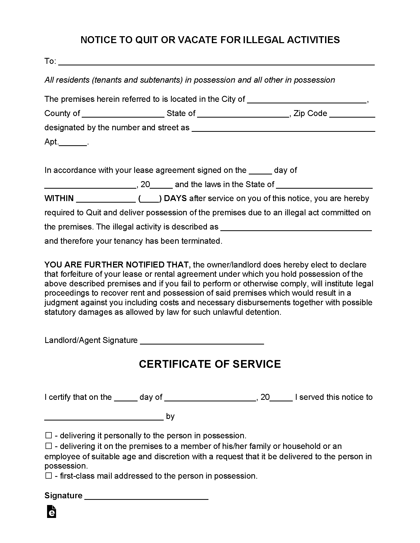 Free Eviction Notice Template (Notice to Quit) | PDF | WORD | RTF