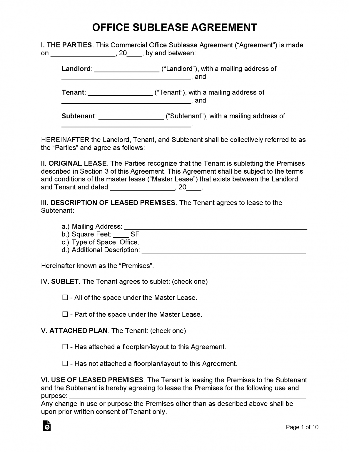 Free Sublease Agreement Template | PDF | WORD | RTF