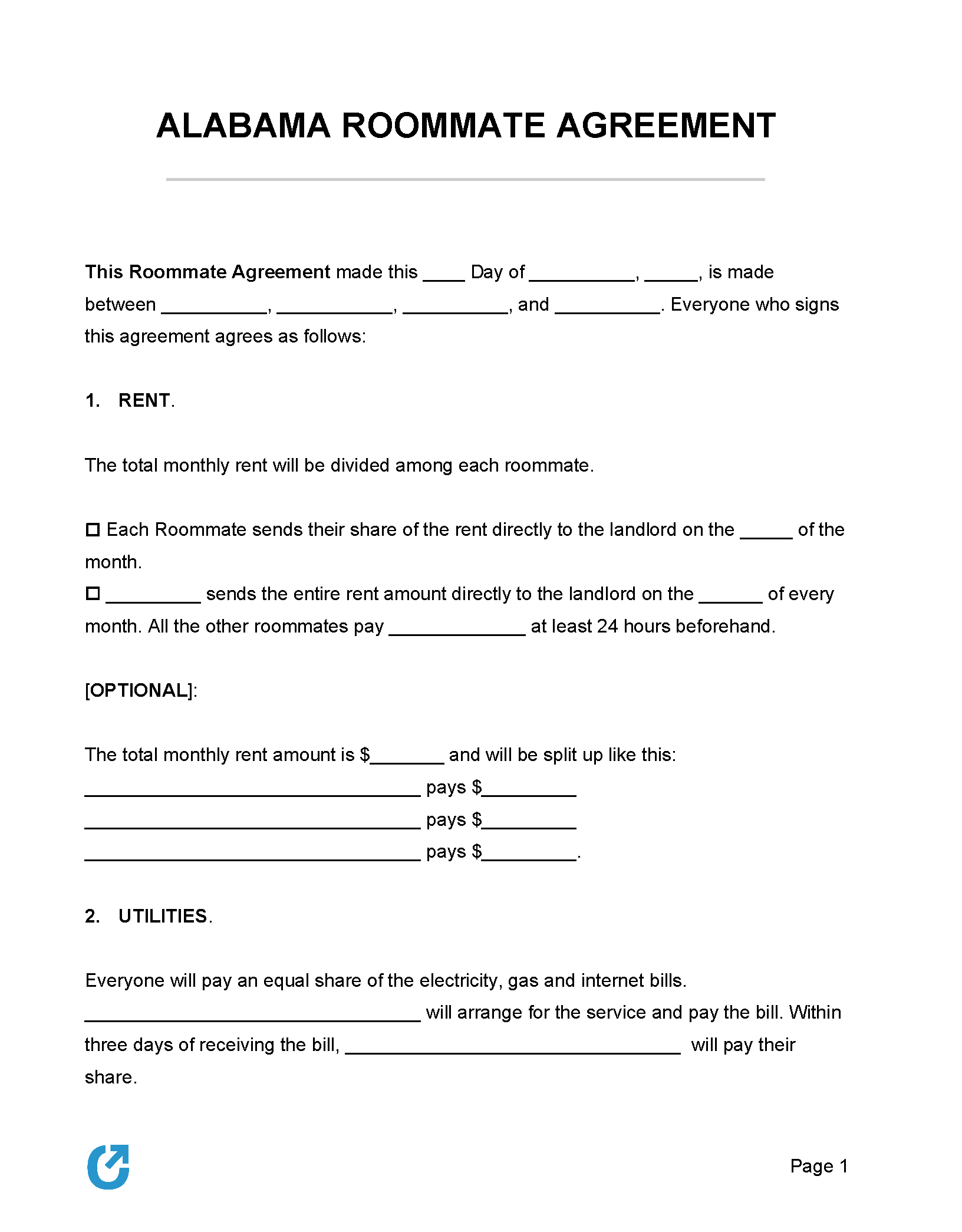 Free Alabama Roommate Agreement Template | PDF | WORD | RTF