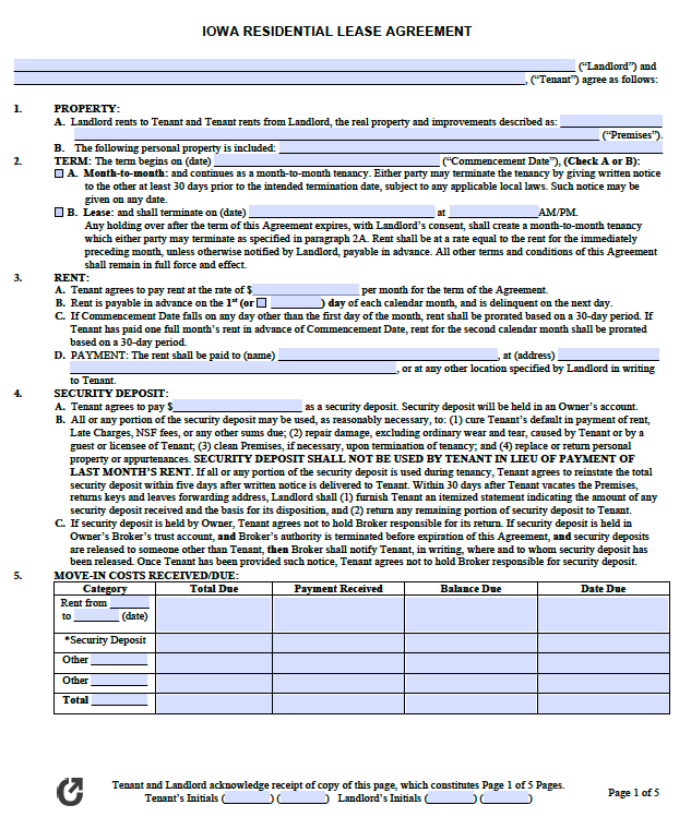 Free Iowa Standard Residential Lease Agreement | PDF | WORD | RTF