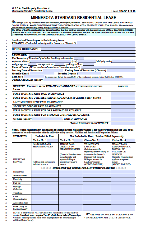 Free Minnesota Standard Residential Lease Agreement | PDF | WORD | RTF