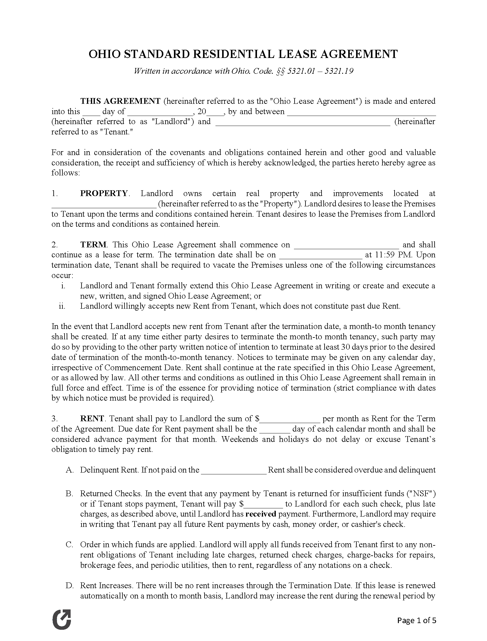 Free Ohio Standard Residential Lease Agreement | PDF | WORD | RTF