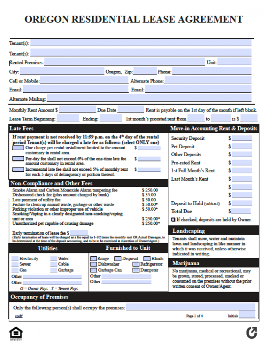 Free Oregon Standard Residential Lease Agreement | PDF | WORD | RTF