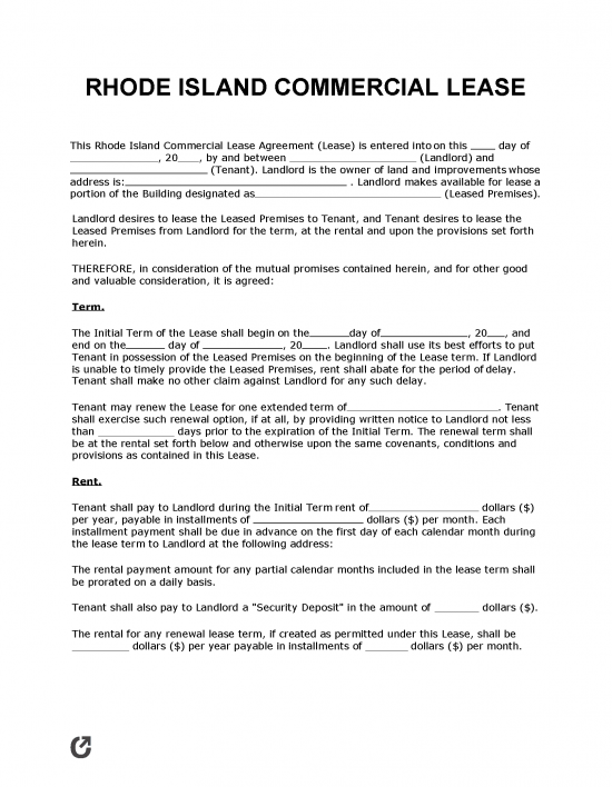 Free Rhode Island Commercial Lease Agreement Template | PDF | WORD | RTF