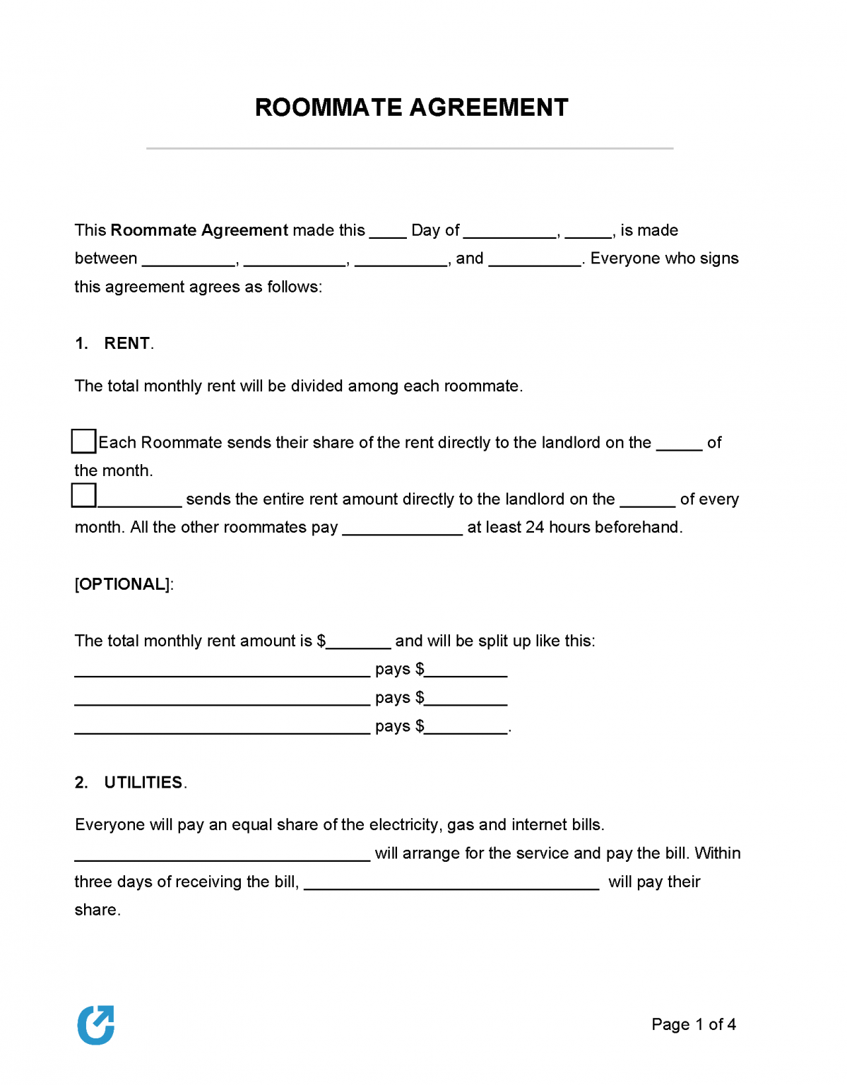 Free Roommate Agreement Template | PDF | WORD | RTF