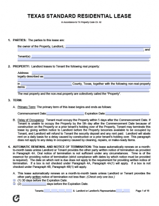 Free Texas Standard Residential Lease Agreement | PDF | WORD | RTF