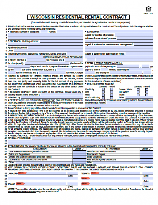 Free Wisconsin Standard Residential Lease Agreement | PDF | WORD | RTF