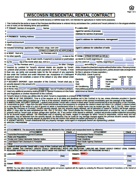 Free Wisconsin Standard Residential Lease Agreement | PDF | WORD | RTF
