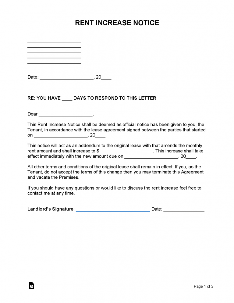 Free Rent Increase Notice - Sample Letters | PDF | WORD | RTF