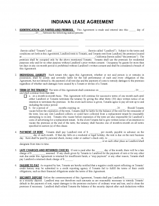 Free Indiana Standard Residential Lease Agreement | PDF | WORD | RTF