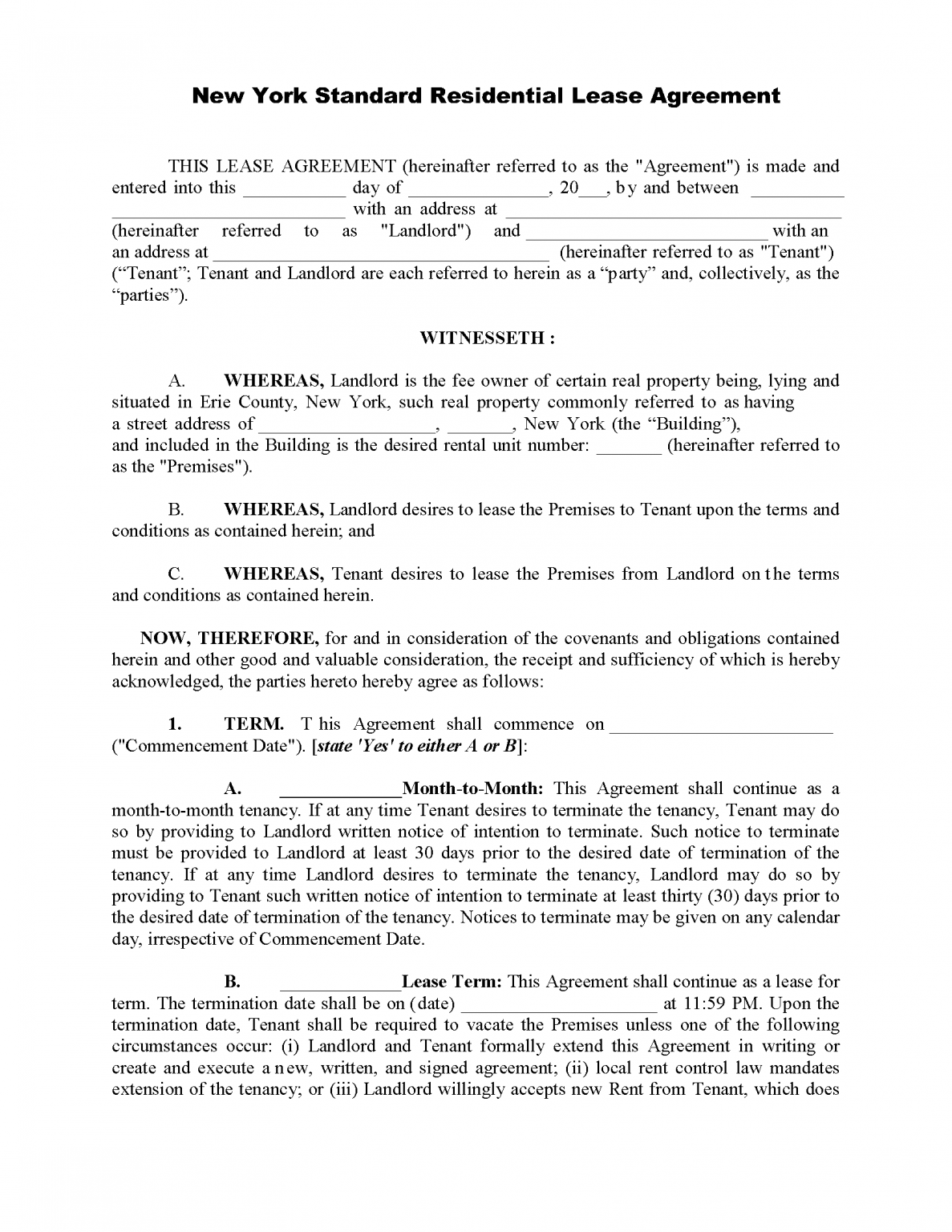 Free New York Standard Residential Lease Agreement | PDF | WORD | RTF