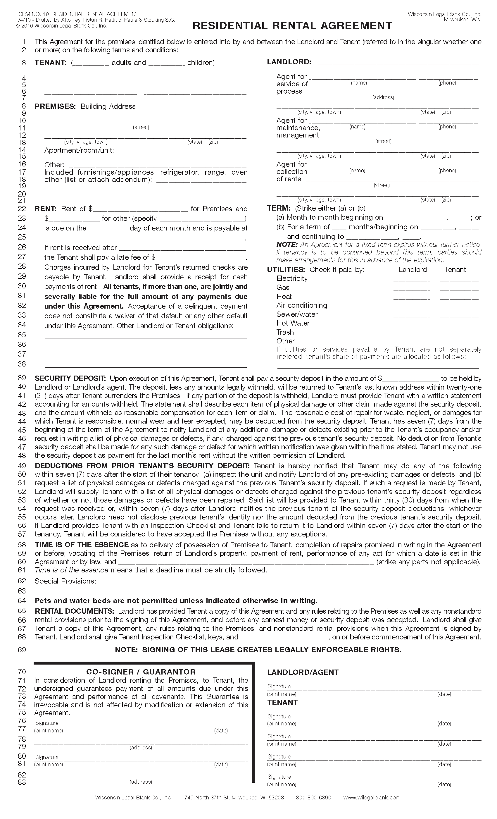 Free Wisconsin Standard Residential Lease Agreement | PDF | WORD | RTF
