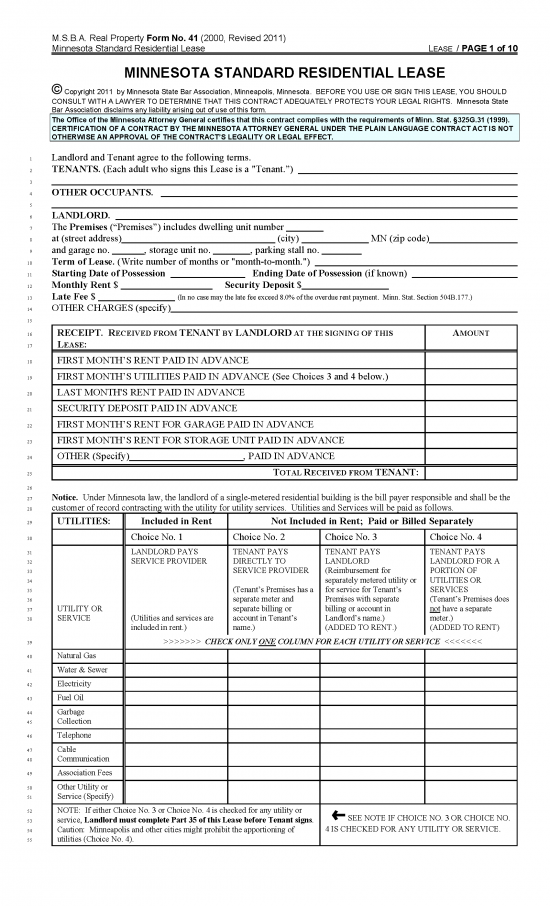 Free Minnesota Standard Residential Lease Agreement | PDF | WORD | RTF