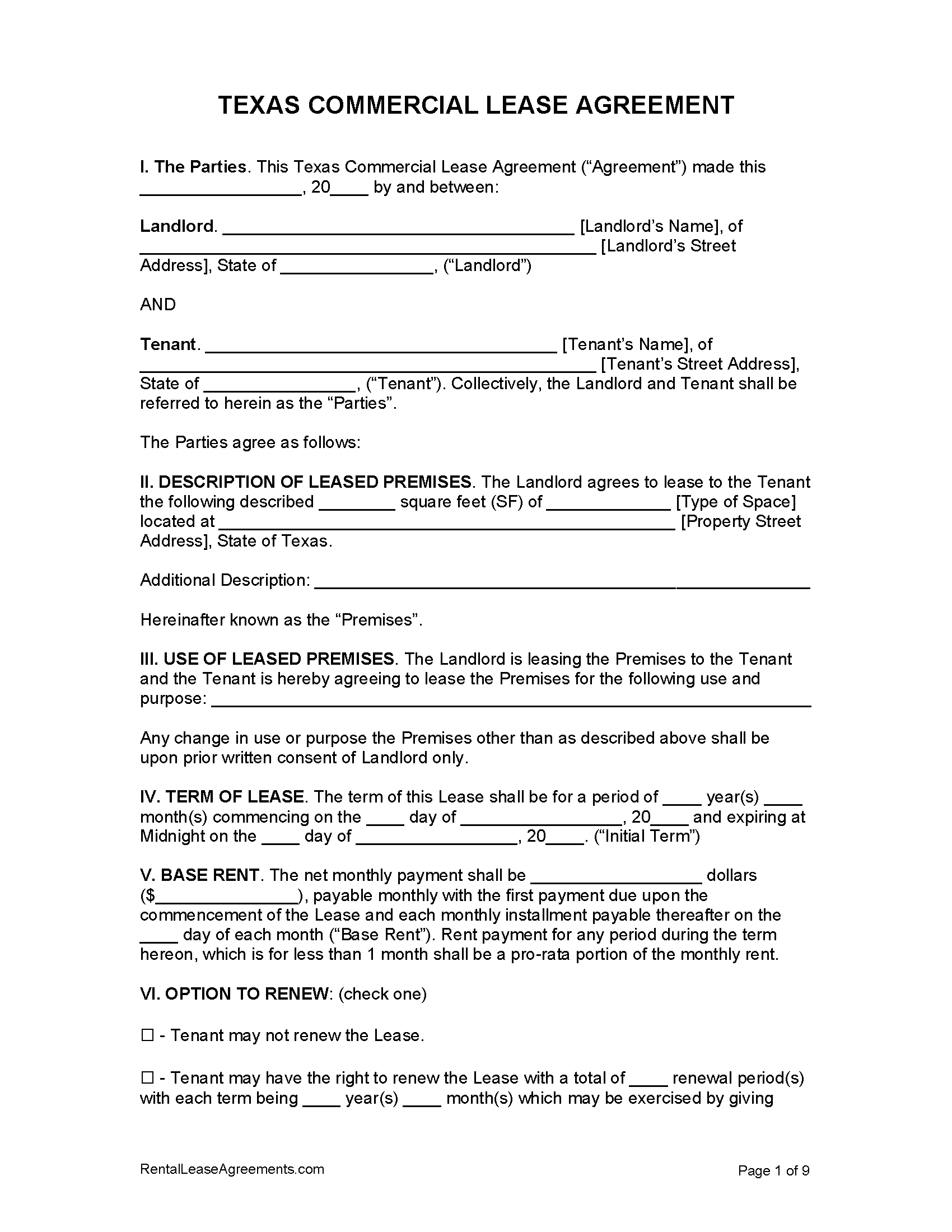 Free Texas Commercial Lease Agreement Template | PDF | WORD | RTF