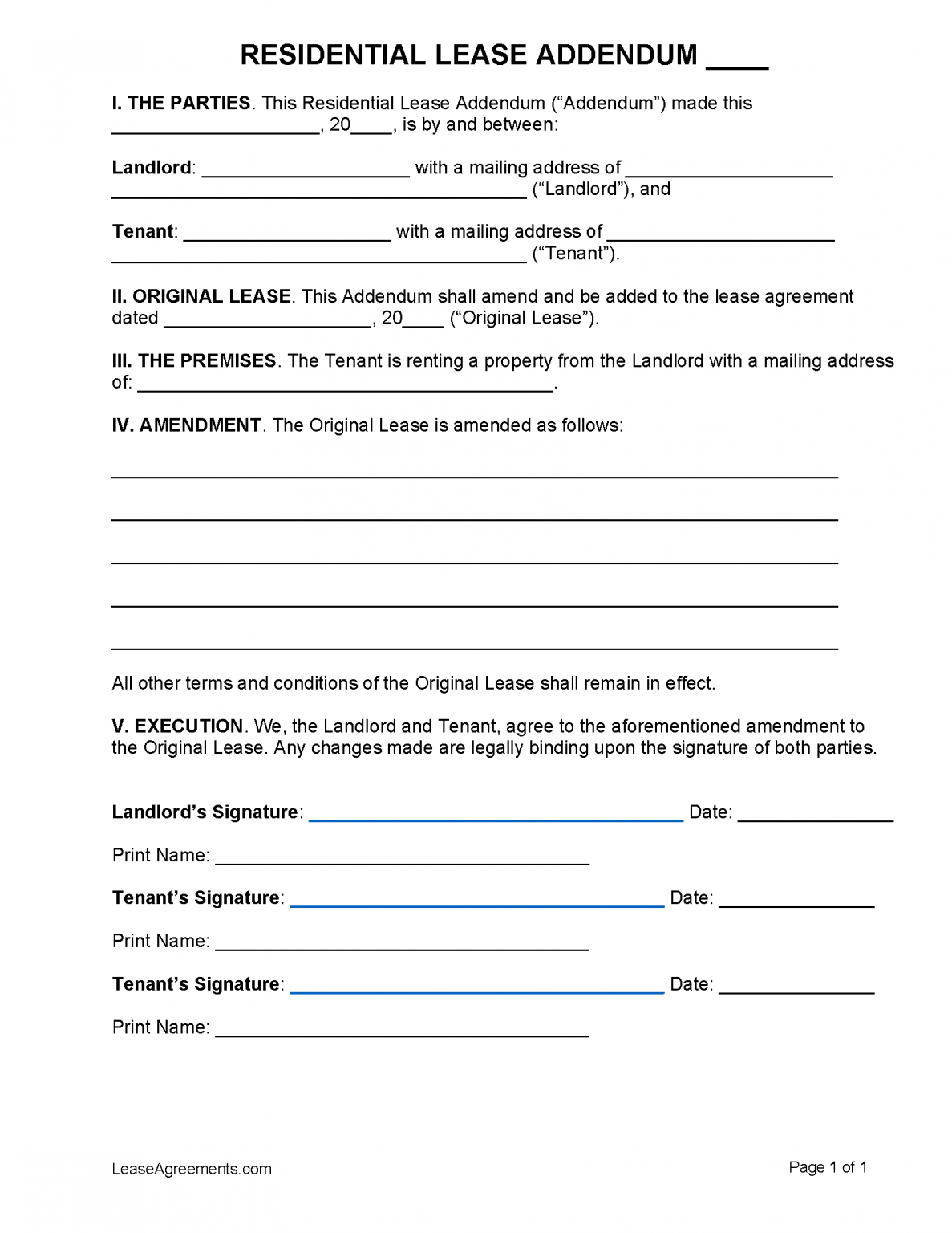 Free Residential (blank) Lease Addendum - Template | PDF | WORD | RTF