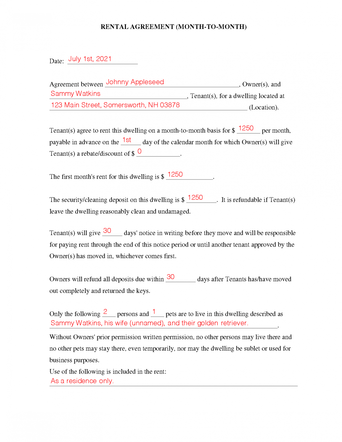Free Month-to-Month Rental Agreement Template | PDF