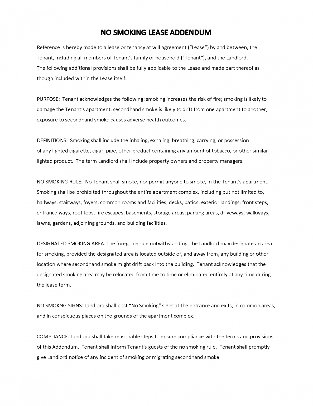 Free Non-Smoking Lease Addendum - Template | PDF