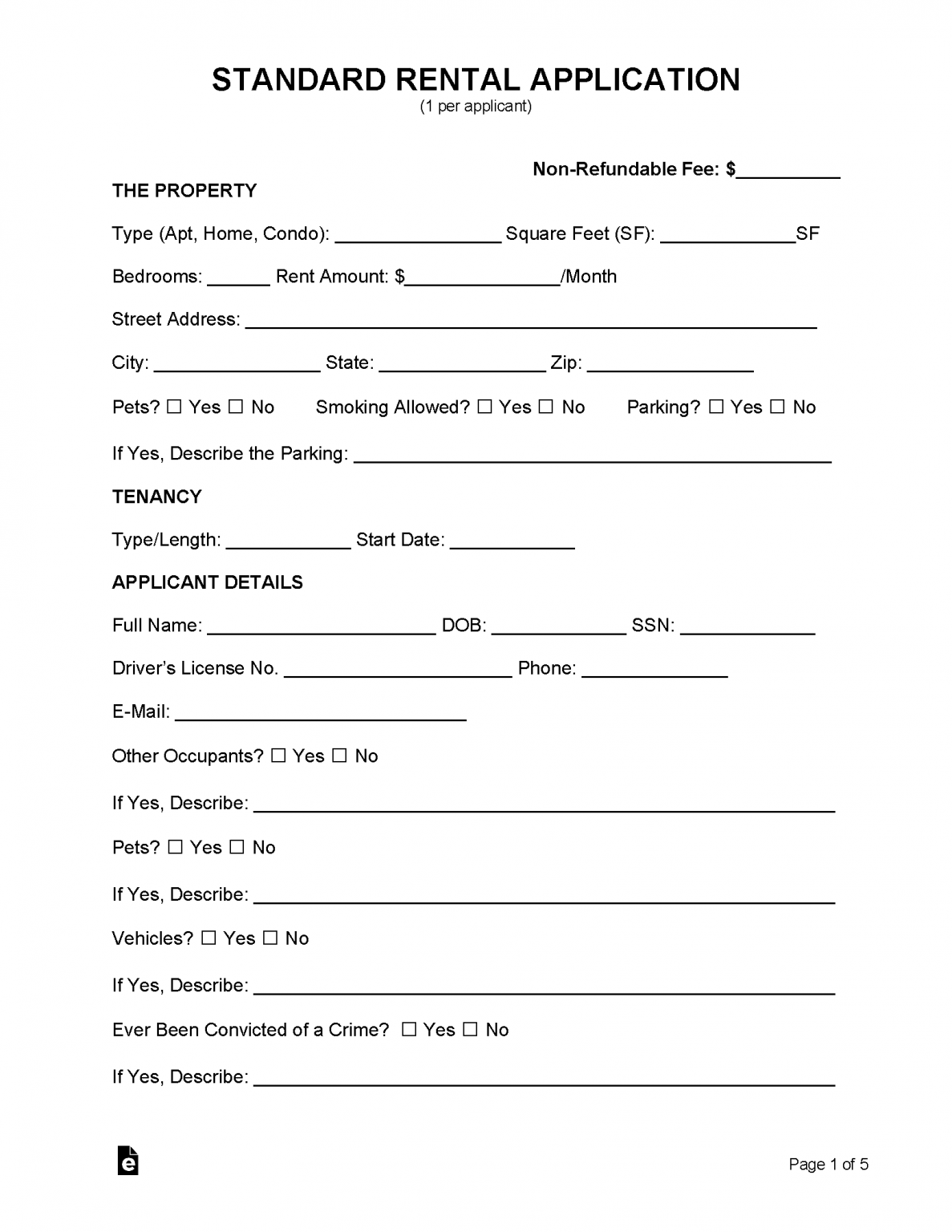 Free Rental Application Template | PDF | WORD | RTF