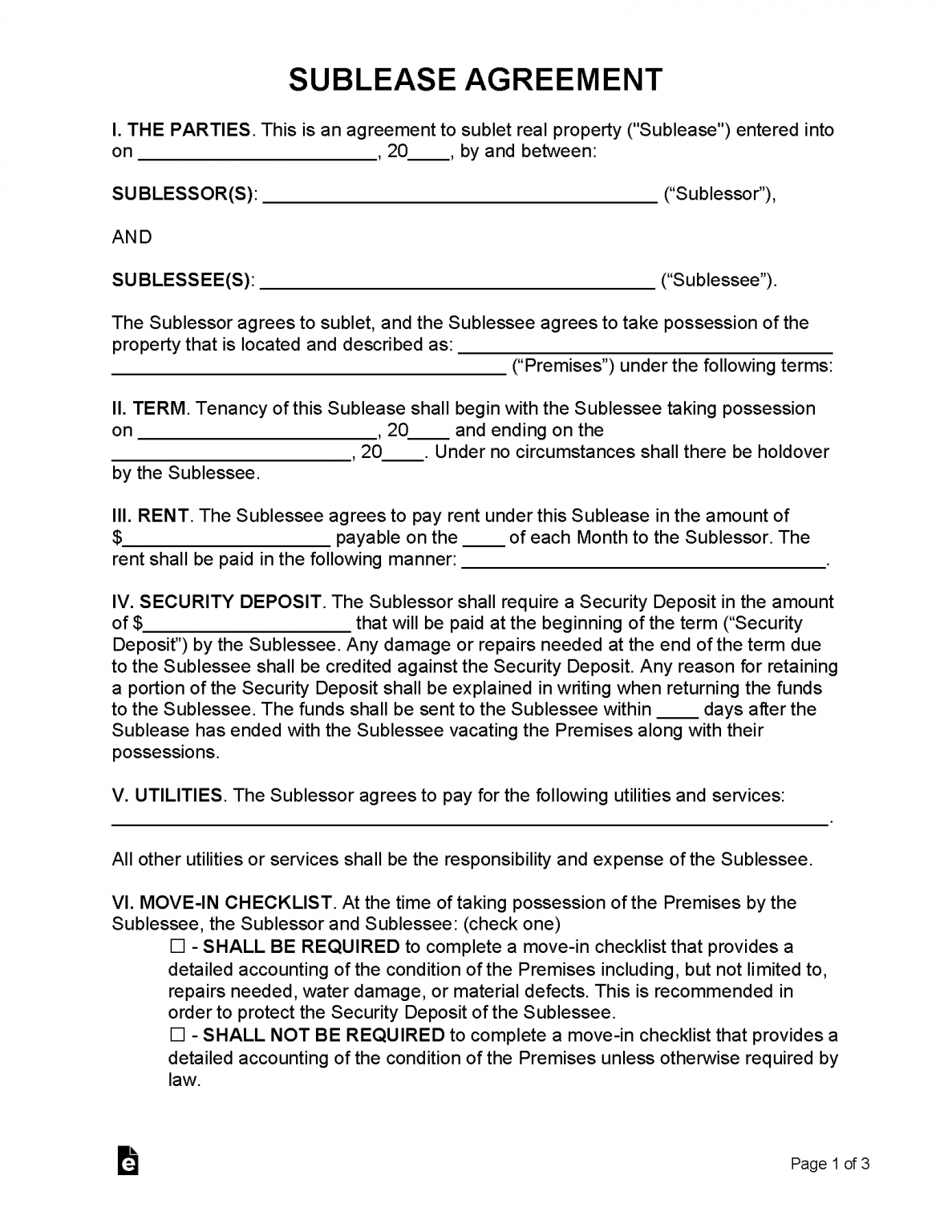 Free Sublease Agreement Template | PDF | WORD | RTF