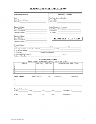 Free Alabama Rental Application Form | PDF