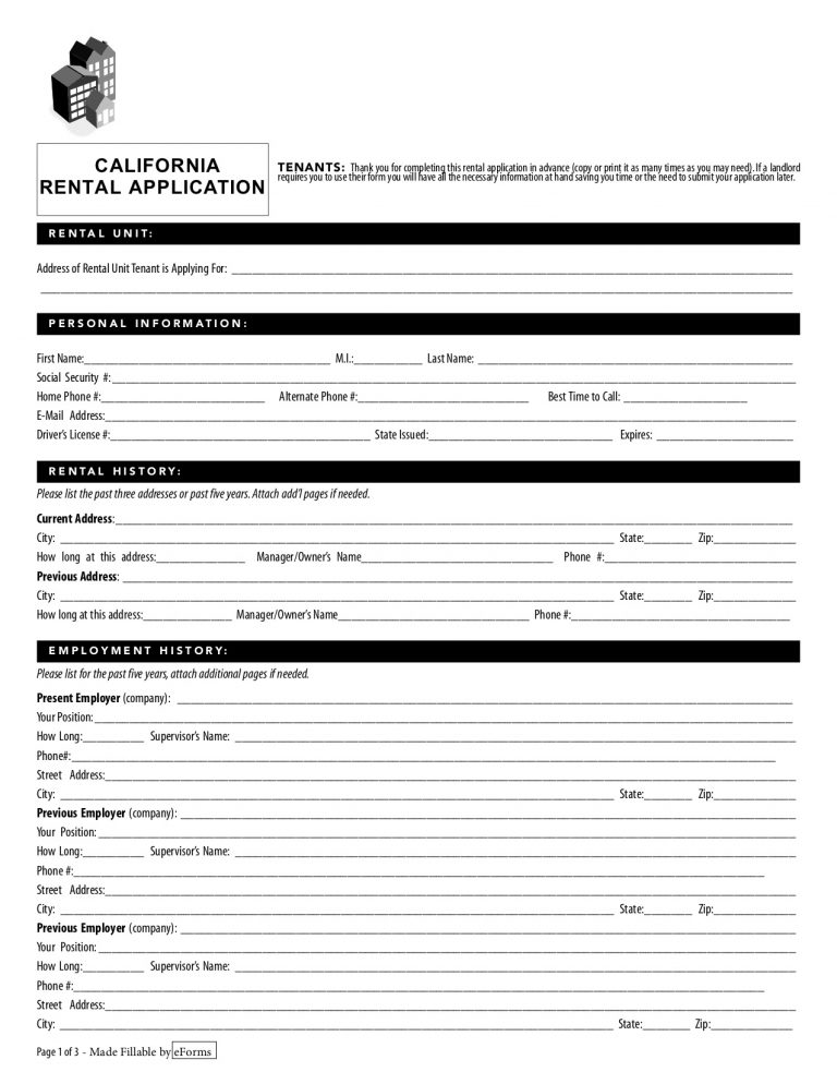 Free California Rental Application Form | PDF