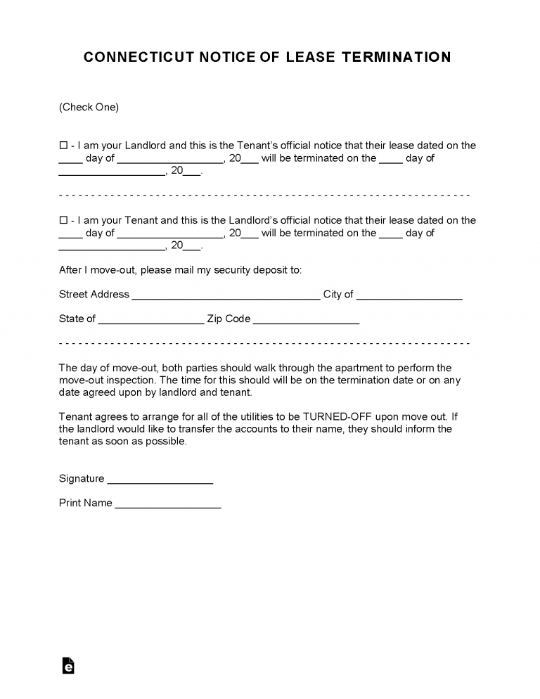 Free Connecticut Month-to-Month Lease Termination Letter | PDF | WORD | RTF