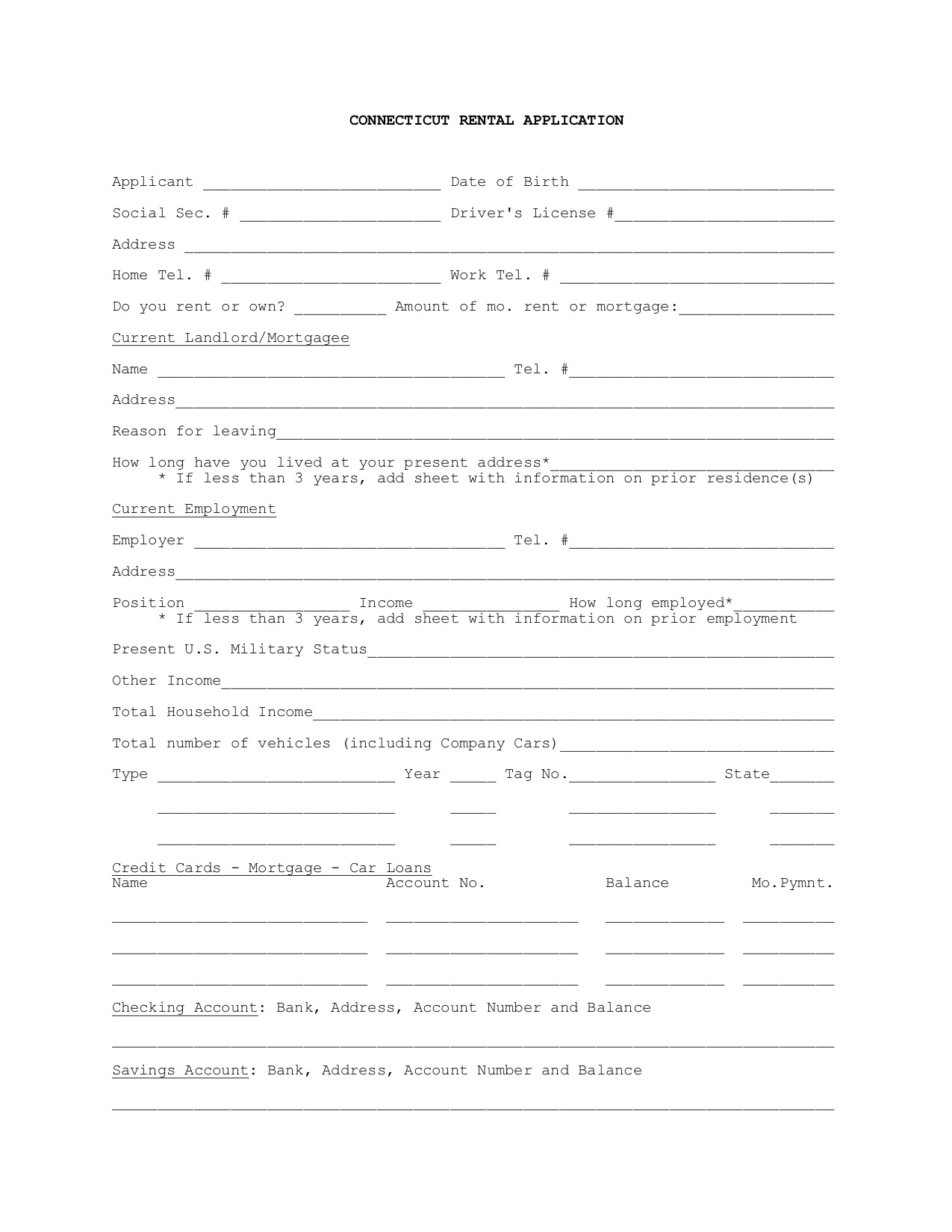 Free Connecticut Rental Application Form | PDF