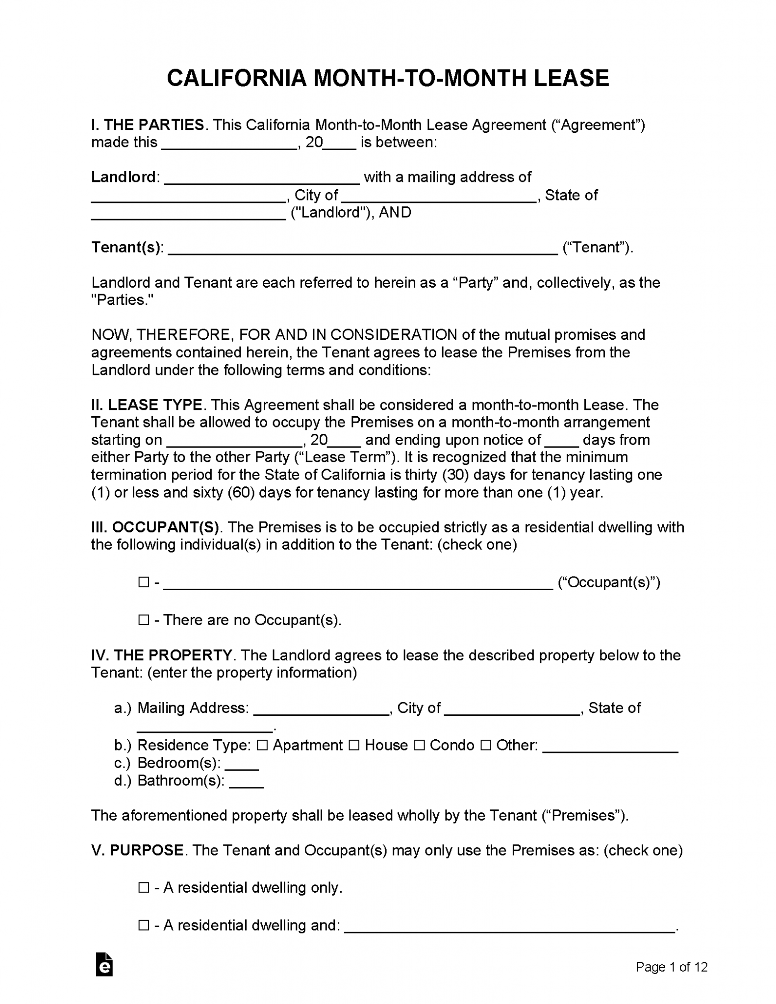California Lease Agreement Templates 6 