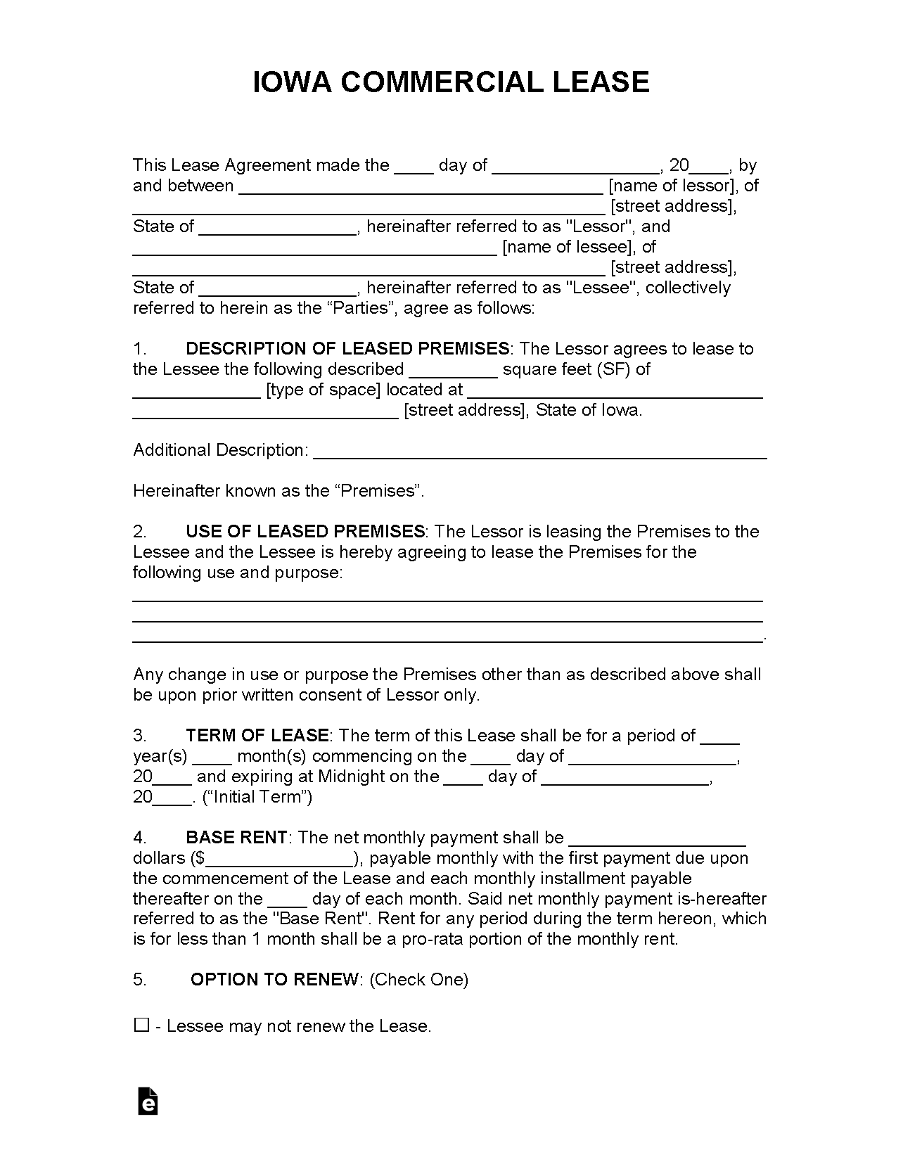 Iowa Lease Agreement Templates 6 