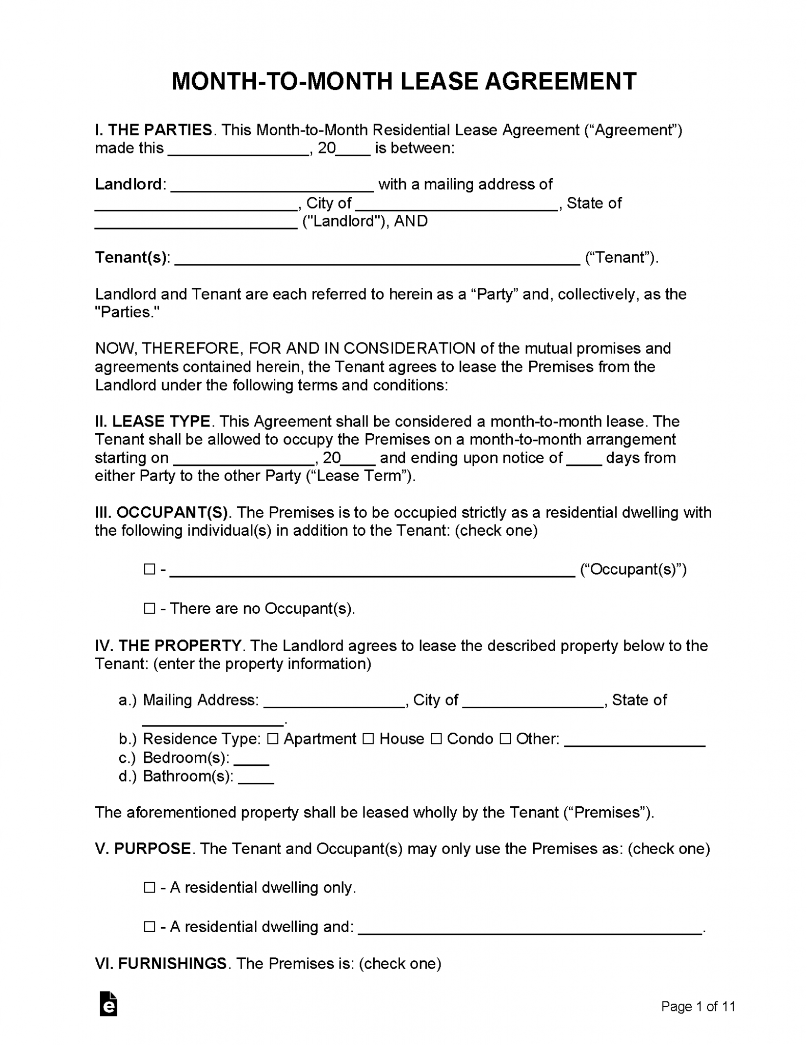 Free Month-to-Month Rental Agreement Template | PDF