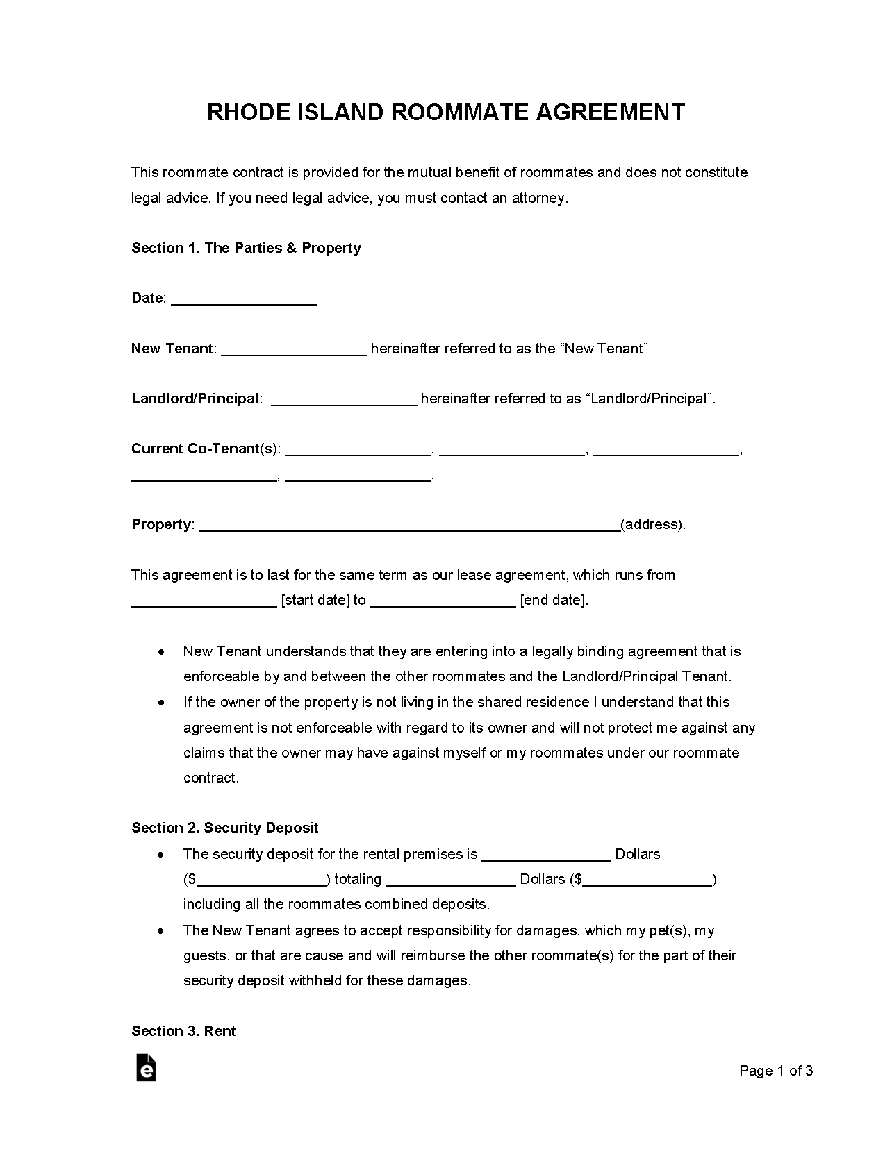 Free Rhode Island Roommate Agreement Template | PDF | WORD | RTF