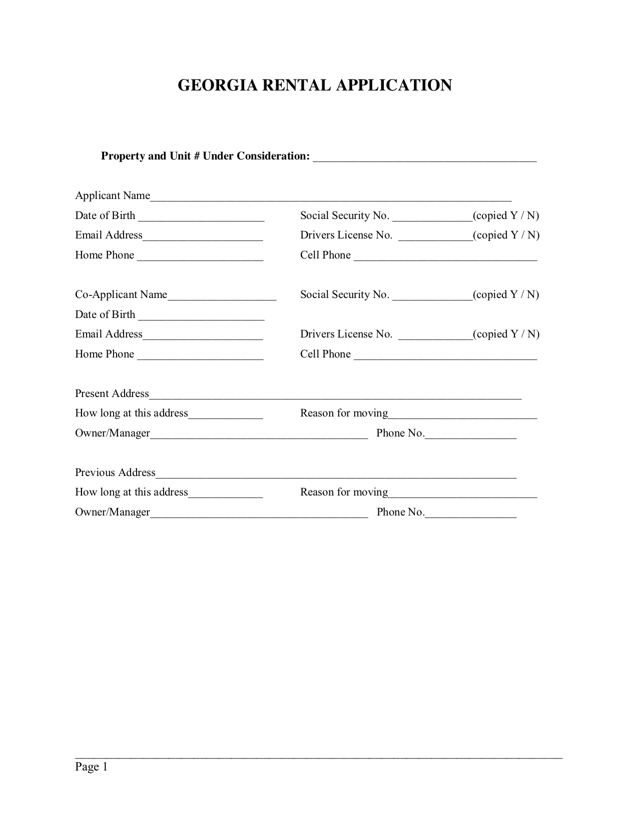 Free Georgia Rental Application Form | PDF