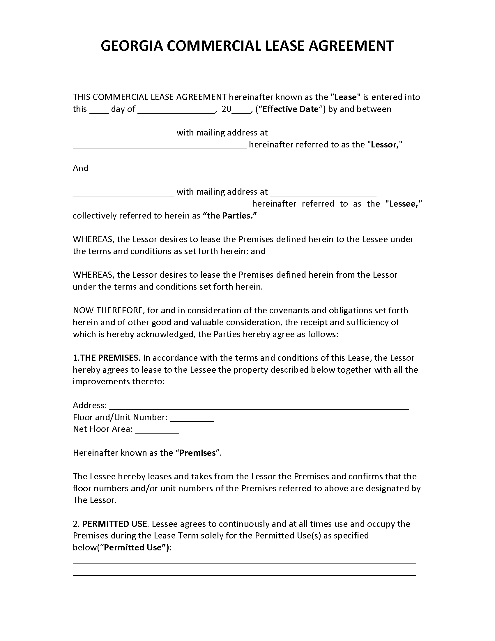 Free Georgia Lease Agreement Templates 6 PDF WORD RTF